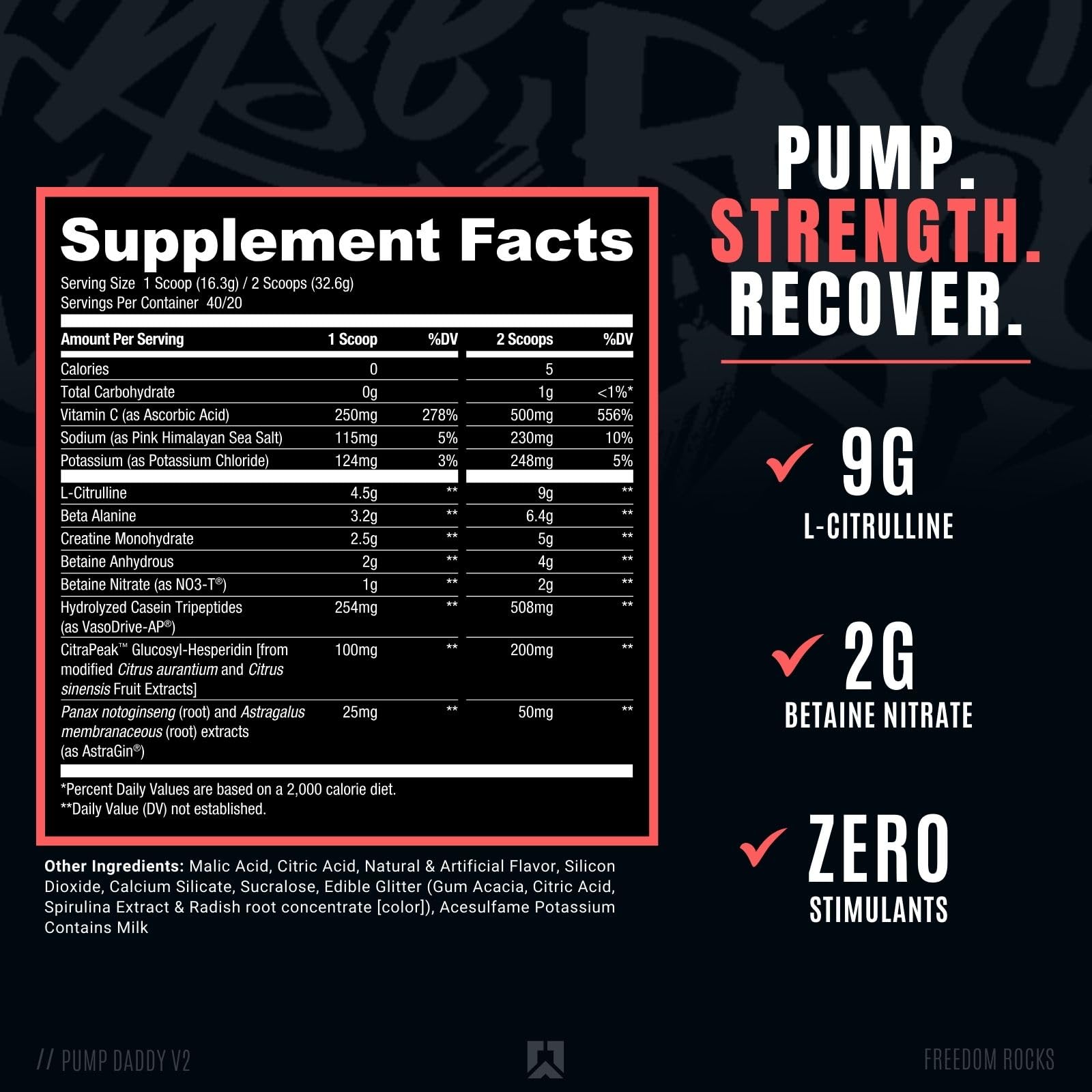 RYSE Signature Series Pump Daddy V2 | Official Noel Deyzel Non Stim Pre Workout | with Citrulline, Beta Alanine, Creatine | 40 Servings (Freedom Rocks)
