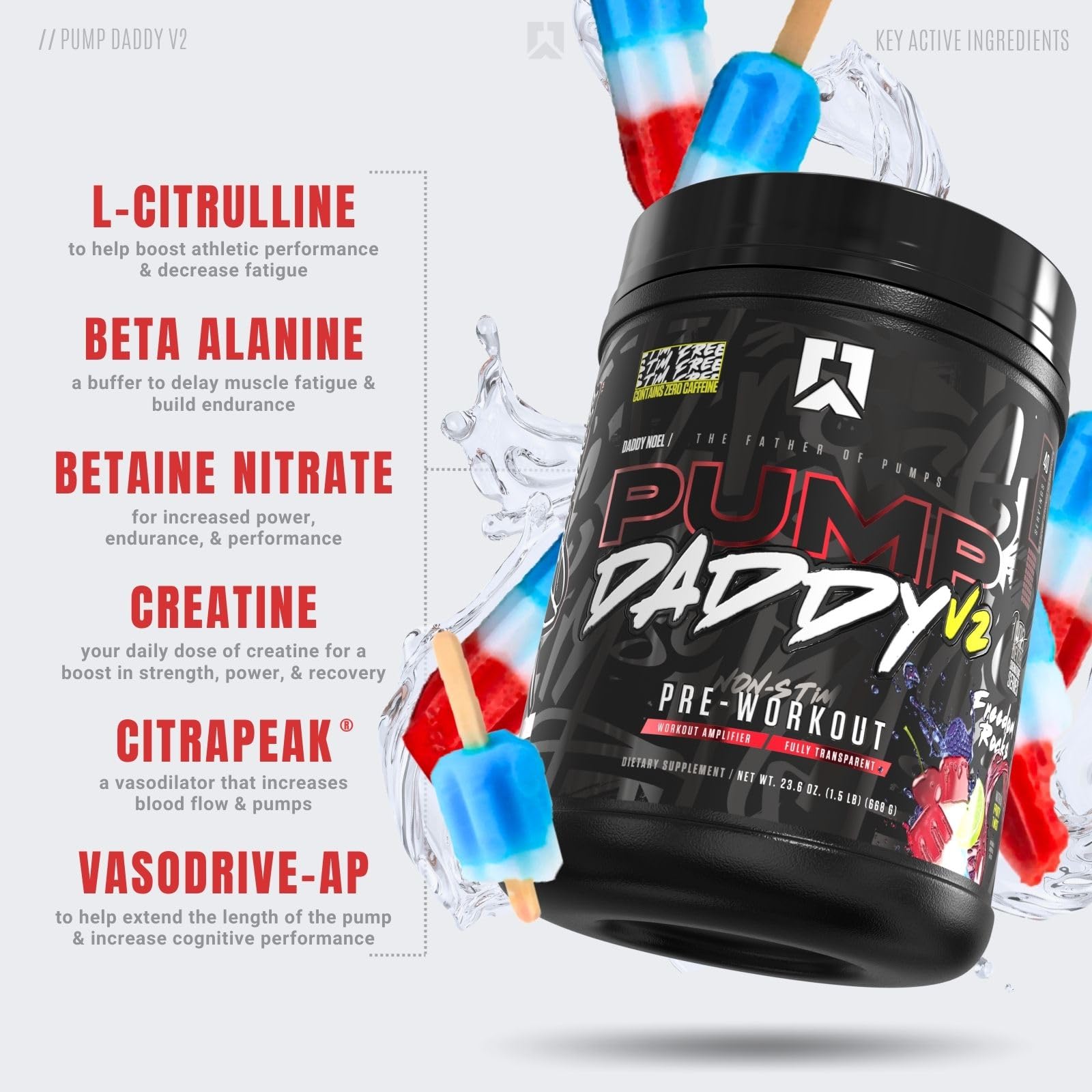 RYSE Signature Series Pump Daddy V2 | Official Noel Deyzel Non Stim Pre Workout | with Citrulline, Beta Alanine, Creatine | 40 Servings (Freedom Rocks)