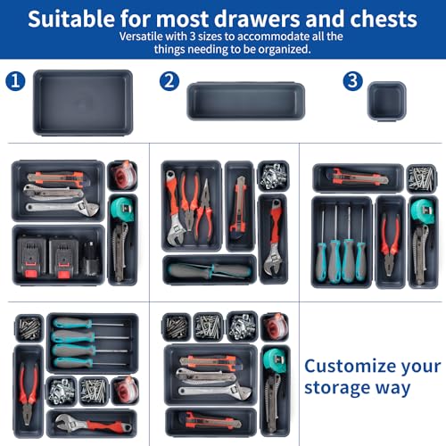 Giklux 45 Pack Tool Box Organizer Tray, 3-Sizes Tool Box Organizers And Storage, for Hammer, Wrench, Screw, Small Parts Toolbox Organization, Tool Cart Chest Garage Drawer Organizer Tray, Grey