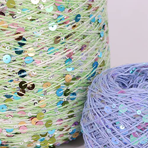 SYLALE 50G Acrylic Handmade Knitting Yarn Cotton Wool Crochet Yarn 3mm + 6mm Sequin Thread DIY Yarn for Crocheting (Color : Blue)