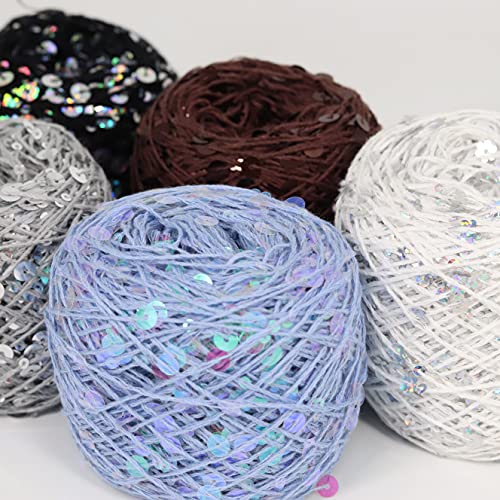 SYLALE 50G Acrylic Handmade Knitting Yarn Cotton Wool Crochet Yarn 3mm + 6mm Sequin Thread DIY Yarn for Crocheting (Color : Blue)