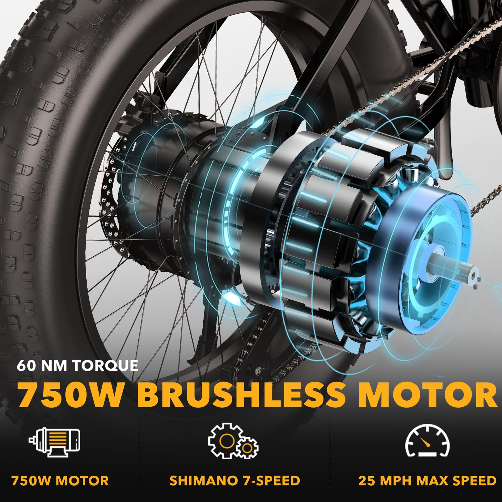 CYCROWN CycKnight Electric Bike for Adults Foldable 750W Ebike with 48V 12.5AH Removable Battery, Folding 20" x 4.0" Fat Tire Electric Bicycle Dual Shock Absorber Ebikes