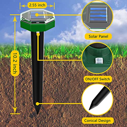 Solar Mole Repellent 12 Pack,Gopher Repellent Ultrasonic Waterproof for Outdoor Garden Lawn Yard Get Rid of Gophers, Moles, Groundhogs,Voles