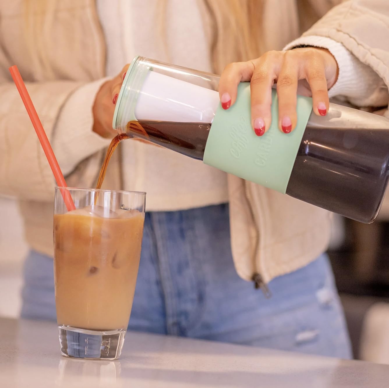 Coffee Over Cardio Cold Brew Glass Coffee Maker, Makes 4-6 Servings, BPA Free, Non Slip Silicone Grip