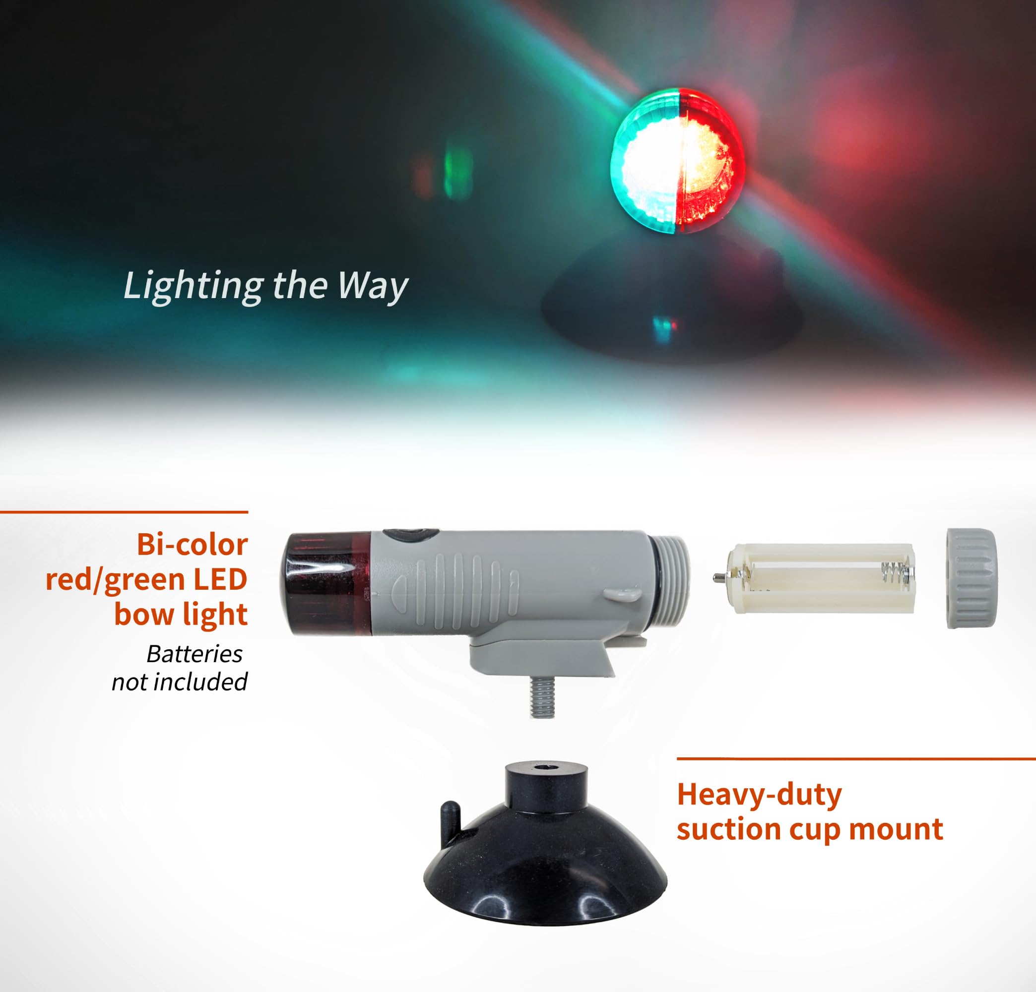 Pactrade Marine Boat Navigation Lights - Battery Powered Portable LED Red Green Bow Light (Suction Cup Mount) | Battery Operated Boat Lights, Kayak Lights for Night Kayaking