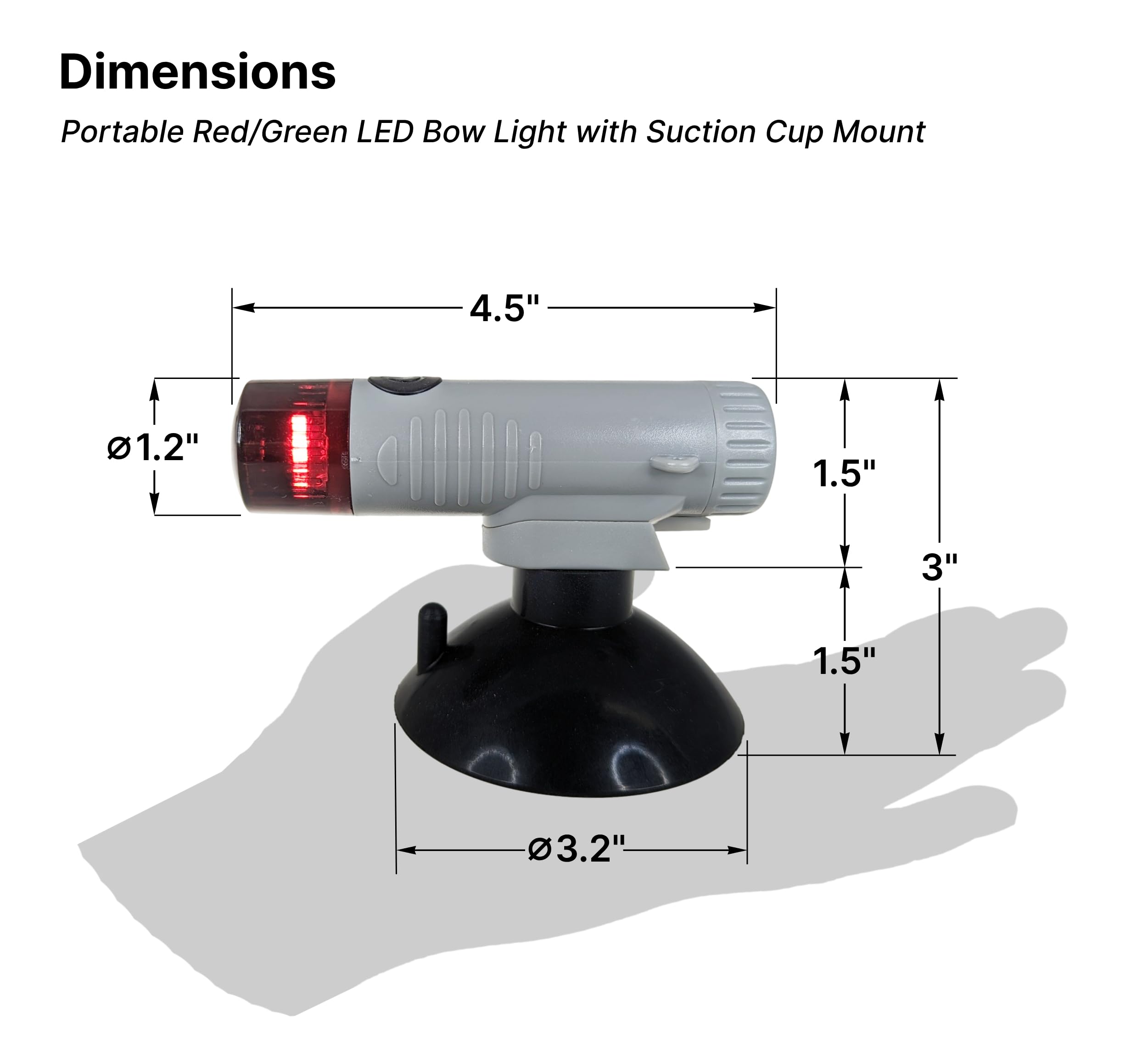 Pactrade Marine Boat Navigation Lights - Battery Powered Portable LED Red Green Bow Light (Suction Cup Mount) | Battery Operated Boat Lights, Kayak Lights for Night Kayaking