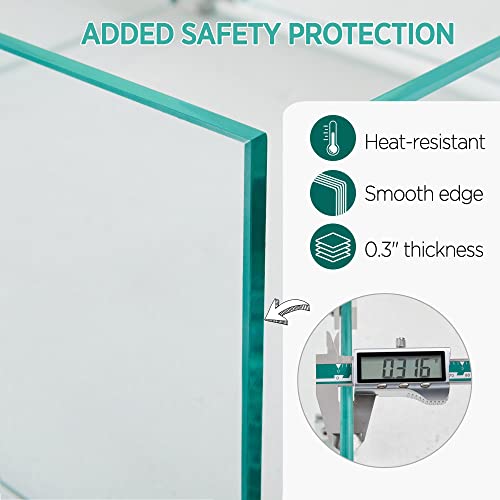 Yaheetech Gas Fire Pit Wind Guard for Square Fire Table, 15 x 15 x 6.5 inch Clear Tempered Wind Guard for Firepits, Thick Square Glass Shield, Glass Panel with Hard Aluminum Corner Bracket & Feet