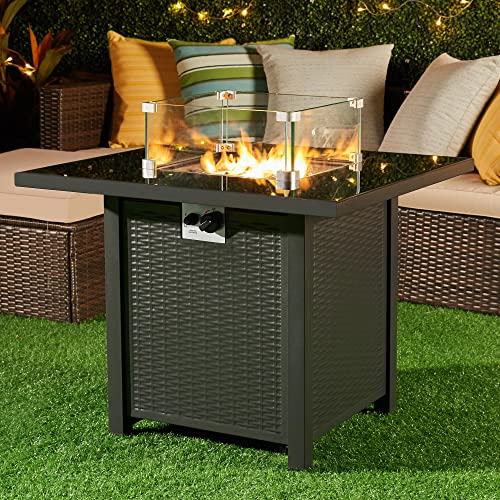 Yaheetech Gas Fire Pit Wind Guard for Square Fire Table, 15 x 15 x 6.5 inch Clear Tempered Wind Guard for Firepits, Thick Square Glass Shield, Glass Panel with Hard Aluminum Corner Bracket & Feet