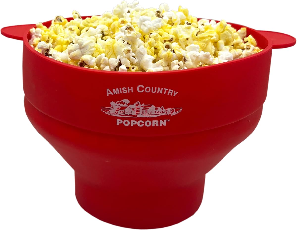 Amish Country Popcorn - Baby White (6 Pound Bag) and Red Silicone Popcorn Popper Bundle | Small & Tender Popcorn | Popper is BPA and PVC Free with Handles, Dishwasher Safe