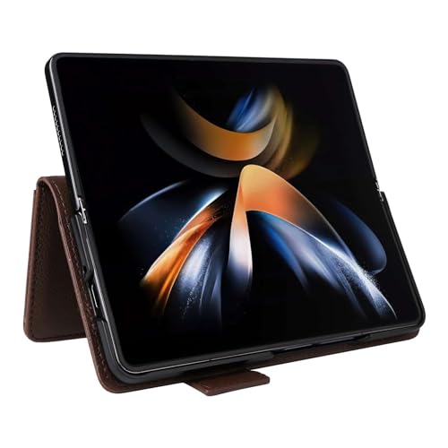 Case Compatible with Samsung Galaxy Z Fold 5,Leather Flip Case with Card Slot,Wallet Design,Standable Flip Case Brown