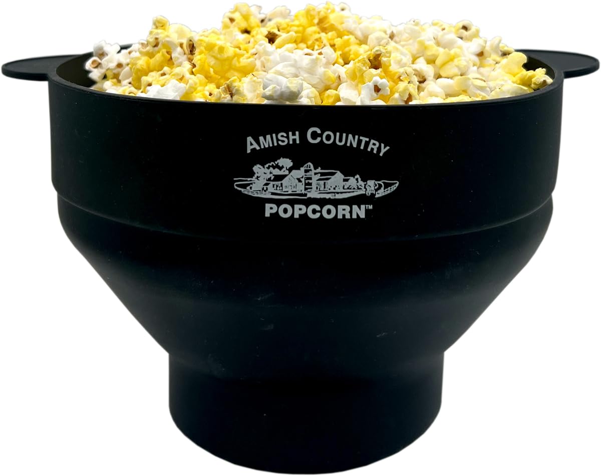 Amish Country Popcorn - Baby White (6 Pound Bag) and Black Silicone Popcorn Popper Bundle | Small & Tender Popcorn | Popper is BPA and PVC Free with Handles, Dishwasher Safe