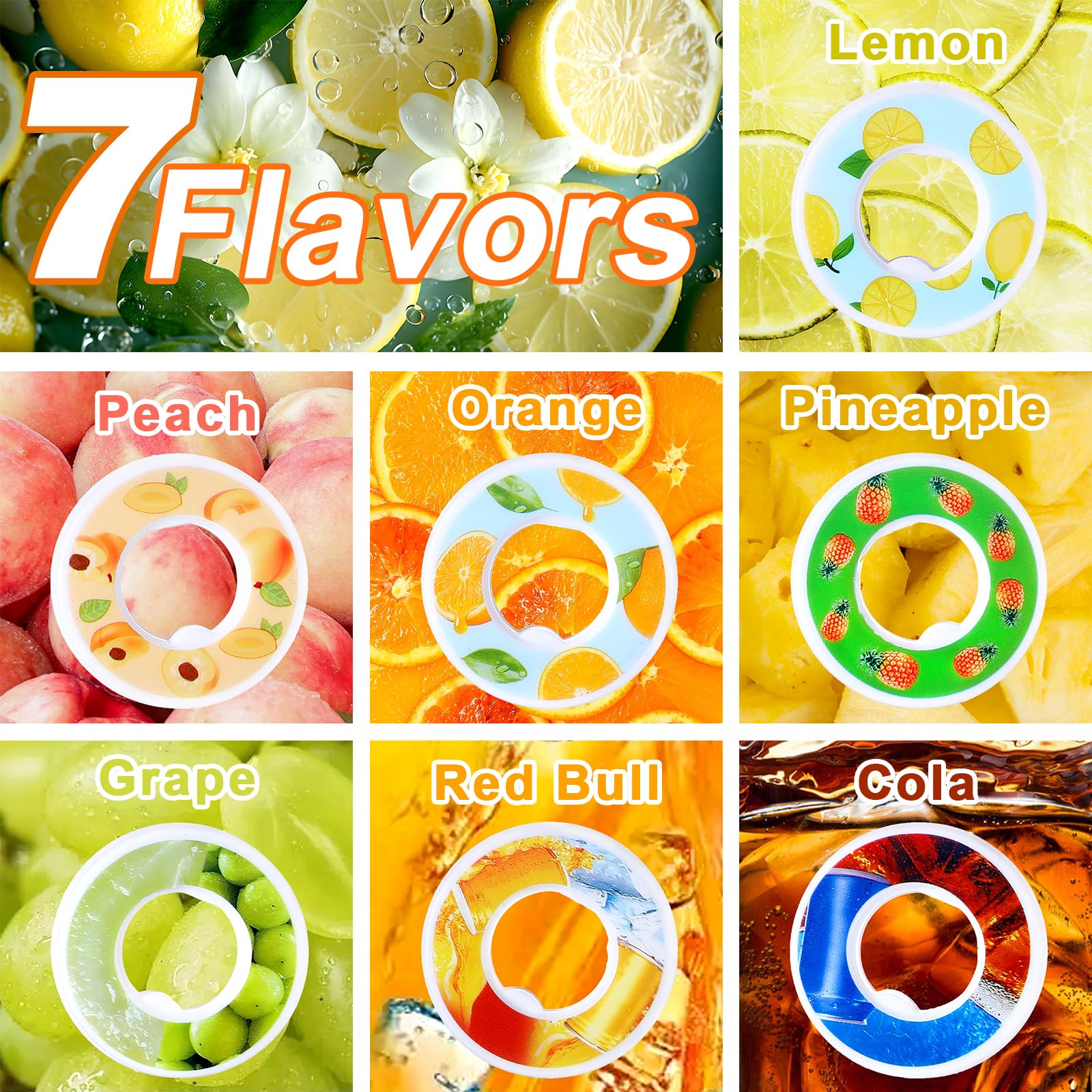 ECENUR 7 Flavor Pods for Air Water Bottle, Scent Rings Water Bottles Accessory, 0% Sugar 0% Calories Fruit Fragrance Pods for Daily Exercise Boost Drinking Water