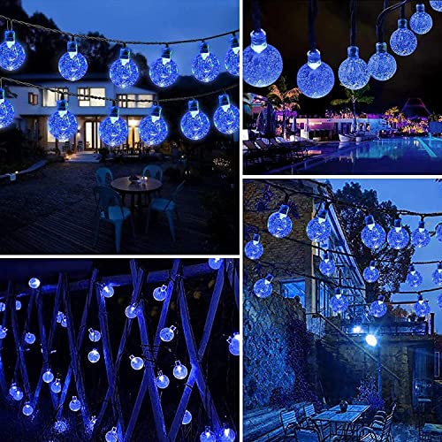 Attimit Solar String Lights Outdoor 50 Led 24 Feet Crystal Globe Lights with 8 Lighting Modes, Waterproof Solar Powered Patio Lights for Garden Yard Porch Wedding Party Decor (Blue)