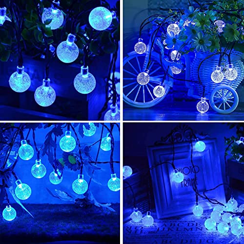 Attimit Solar String Lights Outdoor 50 Led 24 Feet Crystal Globe Lights with 8 Lighting Modes, Waterproof Solar Powered Patio Lights for Garden Yard Porch Wedding Party Decor (Blue)