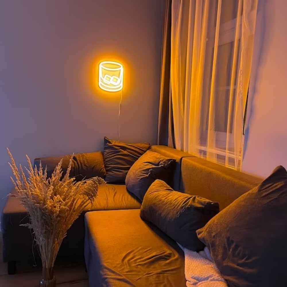 Whisky Lover Art Whisky Neon Sign Whisky Glass Wall Decor Neon Light Whisky Wall Decor Neon Bedroom Decor Neon Sign Wall Art 45X37cm