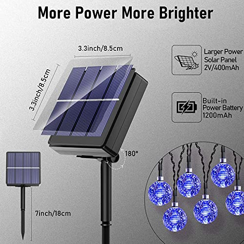 Attimit Solar String Lights Outdoor 50 Led 24 Feet Crystal Globe Lights with 8 Lighting Modes, Waterproof Solar Powered Patio Lights for Garden Yard Porch Wedding Party Decor (Blue)