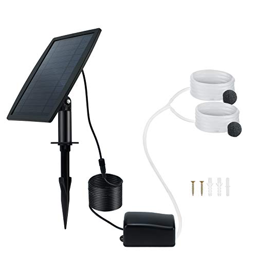 Solar Air Pump,2.5W Solar Oxygen Air Fountain Pump with Air Bubble Stones , 3 Modes Solar Powered Air Pump Kit for Garden Fish Tank Pool Fishing Pond