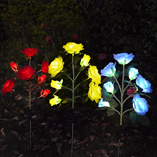 Abkshine Solar Rose Flower Lights Garden Decor, Upgraded 7-Rose Solar Flower Lights Yard Decor Outdoor Waterproof Garden Pathway Lights for Patio Pathway Courtyard Lawn Cemetery Decorations (Yellow)