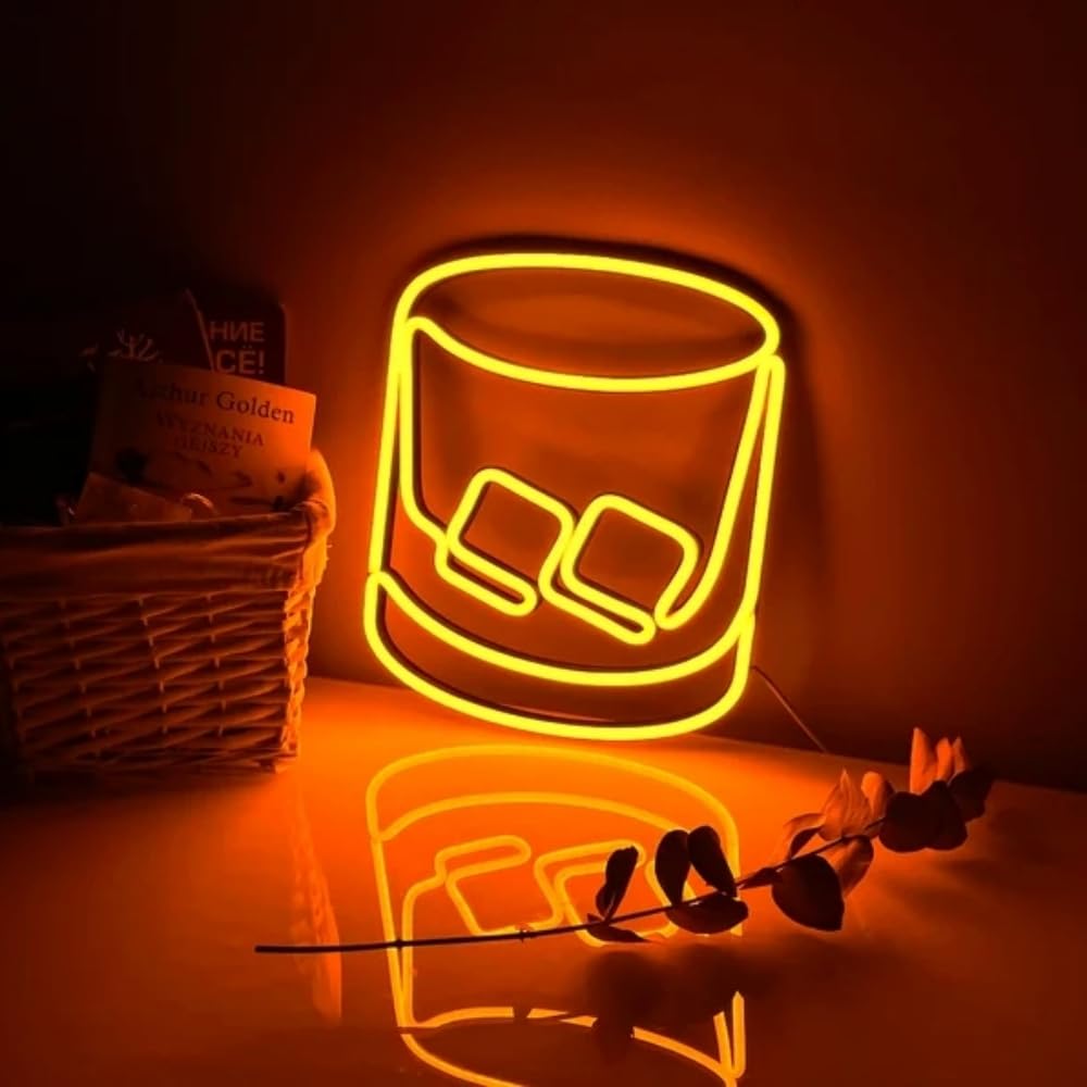 Whisky Lover Art Whisky Neon Sign Whisky Glass Wall Decor Neon Light Whisky Wall Decor Neon Bedroom Decor Neon Sign Wall Art 45X37cm
