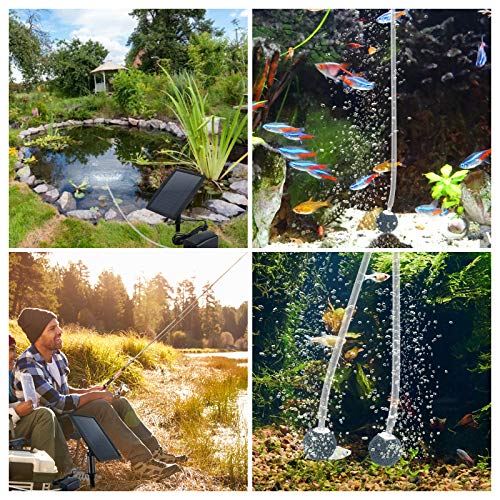 Solar Air Pump,2.5W Solar Oxygen Air Fountain Pump with Air Bubble Stones , 3 Modes Solar Powered Air Pump Kit for Garden Fish Tank Pool Fishing Pond