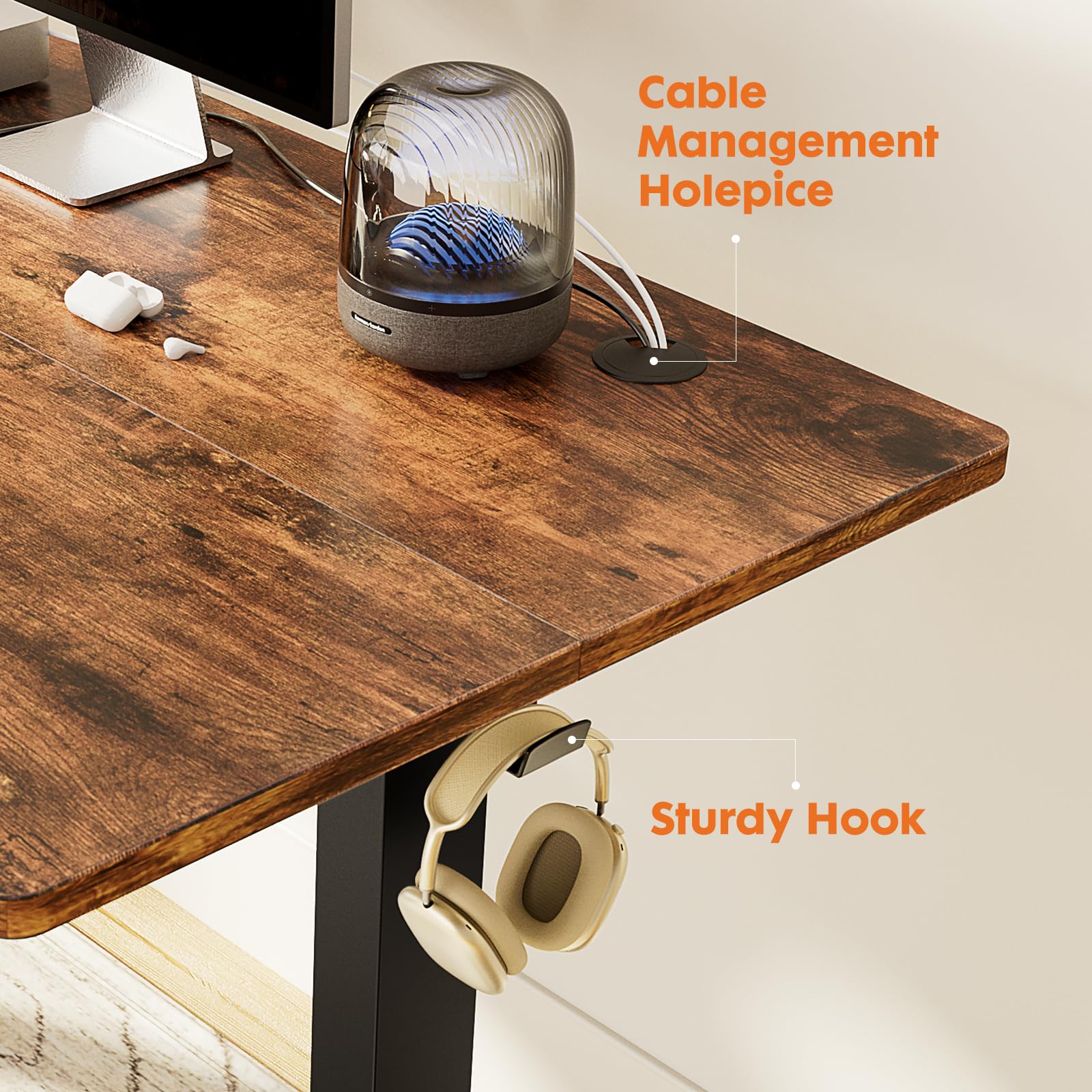 Sweetcrispy Standing Desk Adjustable Height, 48inch Electric Sit Stand up Desk for Home Office, Modern Rising Work Table for Computer Laptop, Lift Gaming Desk Sturdy Ergonomic Workstation, Rust Brown