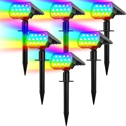Solar Spot Lights Outdoor Color Changing, [7 Modes/6 Pack] Christmas IP65 Waterproof Landscape Spotlights, Dusk to Dawn Solar Powered Security Light for Patio Gate Walkway Pool Garden Yard Driveway