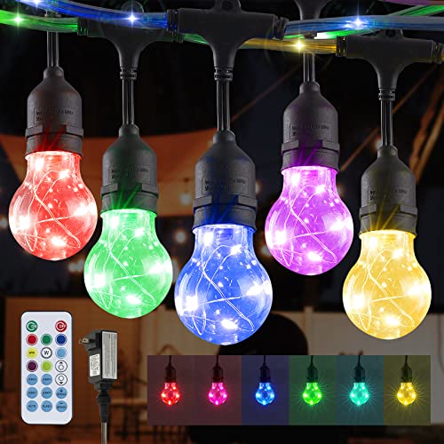 IPStank 48FT RGB String Lights with Twinkle Stand, LED String Lights Outdoor with Remote,7 Color Changing Patio String Light, Waterproof Shatterproof Bulb String Lights for Indoor Outdoor Garden