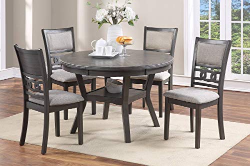 Lepfun Contemporary 5pc Set Round Table with 4X Side Upholstered Chairs with Backrest,Grey Finish Rubberwood Unique Design Funiture for Dining, Resturant and Living Room,Gray