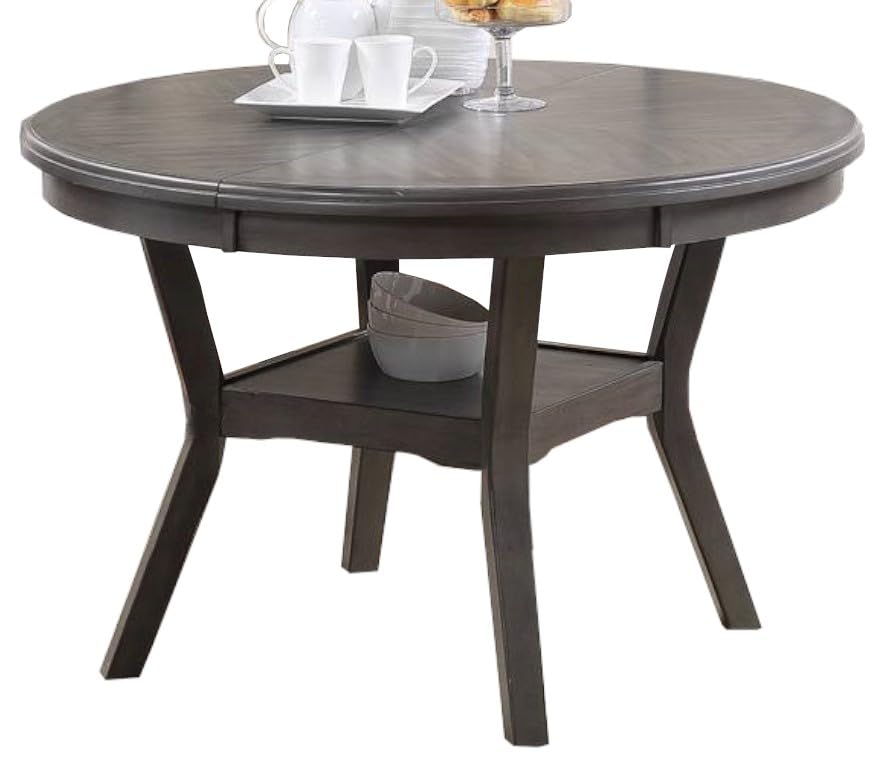 Lepfun Contemporary 5pc Set Round Table with 4X Side Upholstered Chairs with Backrest,Grey Finish Rubberwood Unique Design Funiture for Dining, Resturant and Living Room,Gray
