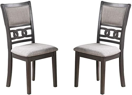 Lepfun Contemporary 5pc Set Round Table with 4X Side Upholstered Chairs with Backrest,Grey Finish Rubberwood Unique Design Funiture for Dining, Resturant and Living Room,Gray