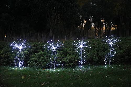 Solar Firework Lights Outdoor Waterproof, 4 Pack 180 LED Christmas Pathway Lights Copper Wire Lights, Outdoor Landscape Stake Lights for Garden Patio Yard Christmas Decorations. (White)
