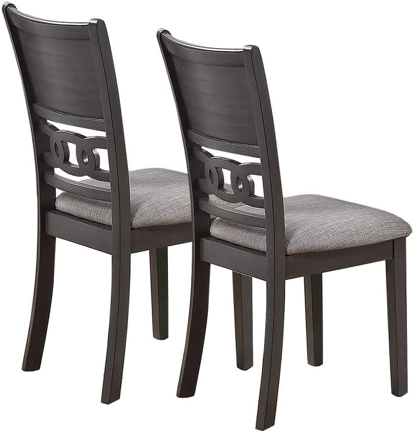 Lepfun Contemporary 5pc Set Round Table with 4X Side Upholstered Chairs with Backrest,Grey Finish Rubberwood Unique Design Funiture for Dining, Resturant and Living Room,Gray