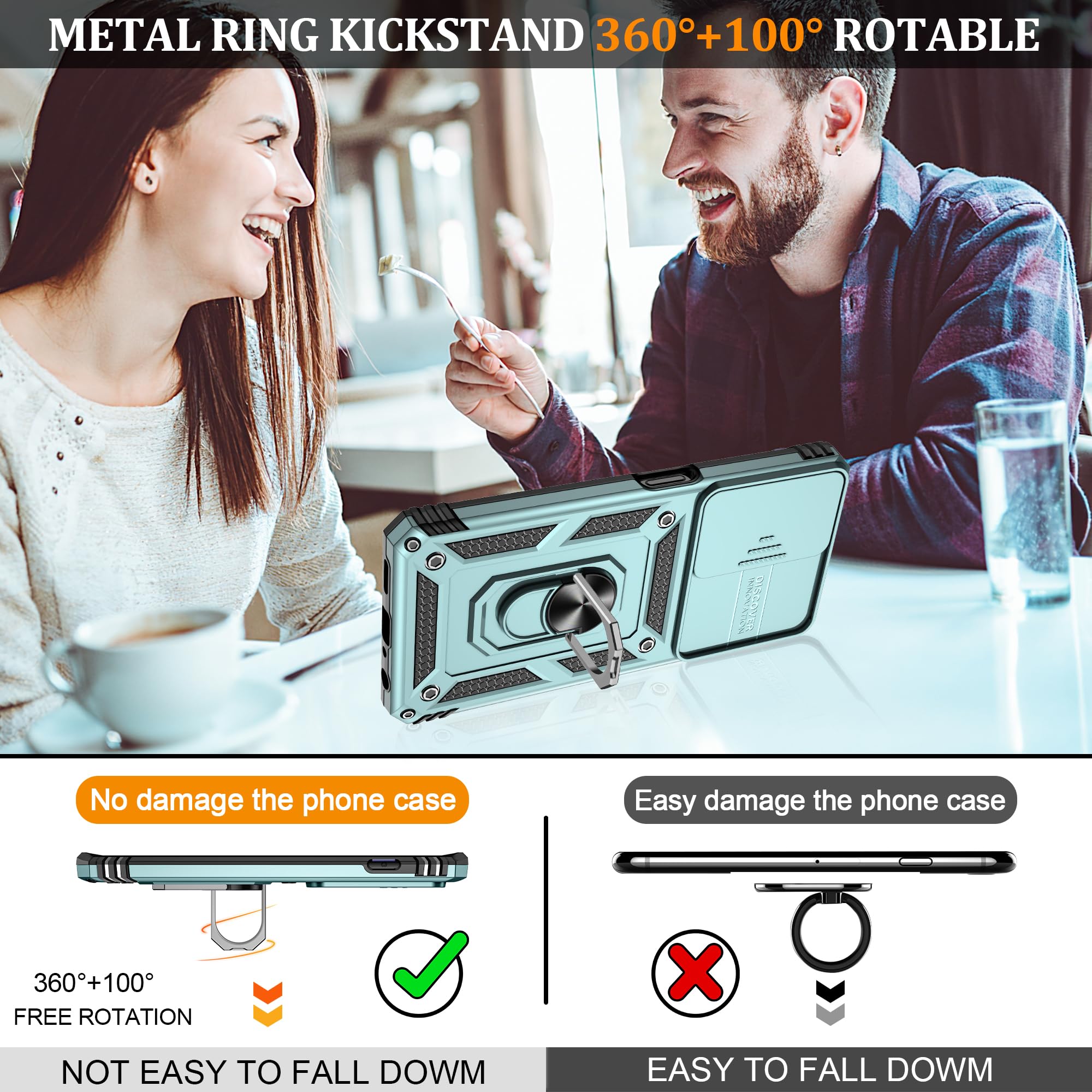 Fit for OnePlus Nord N30 5G Case with Slide Camera Cover & Screen Protector (2 Pack), Build in 360° Rotating Ring Kickstand [Military Grade] Protective Case for Nord N30 5g Case, Green