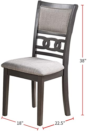 Lepfun Contemporary 5pc Set Round Table with 4X Side Upholstered Chairs with Backrest,Grey Finish Rubberwood Unique Design Funiture for Dining, Resturant and Living Room,Gray