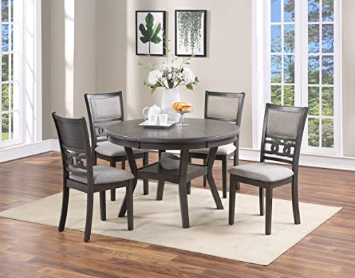 Lepfun Contemporary 5pc Set Round Table with 4X Side Upholstered Chairs with Backrest,Grey Finish Rubberwood Unique Design Funiture for Dining, Resturant and Living Room,Gray