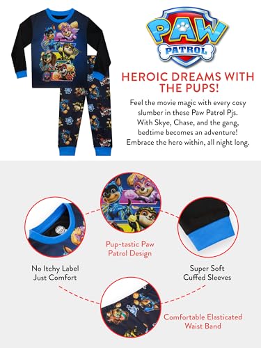 Paw Patrol Pajamas | The Mighty Movie Pajamas For Boys | Marshall Chase And Skye PJs For Kids | Blue | 8