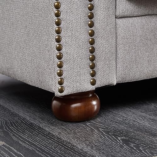 LIADTOP, 3-Seat Chesterfield Sofa with Button Tufted, Nailhead Trim and Solid Wood Legs, Classical Linen Fabric Couch for Living Room, Office, Light Grey