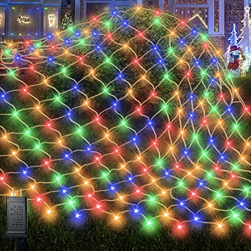 360 LED Net Mesh Lights Outdoor, 12Ft x 5Ft Waterproof String Lights with 8 Modes Plug in Low Voltage Connectable for Bushes Holiday Yard Garden Party Wedding Christmas Decorations (Colorful)