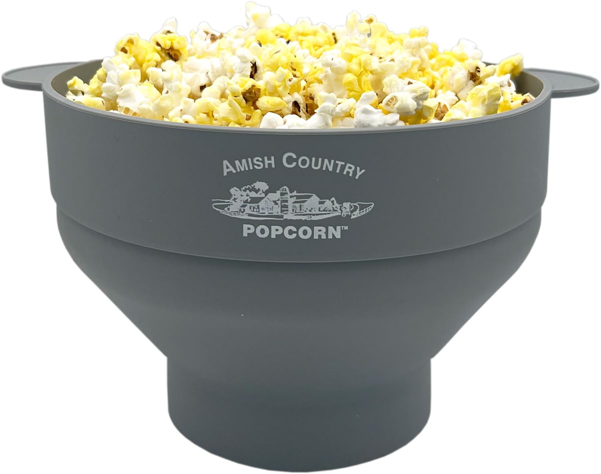 Amish Country Popcorn - Baby White (6 Pound Bag) and Grey Silicone Popcorn Popper Bundle | Small & Tender Popcorn | Popper is BPA and PVC Free with Handles, Dishwasher Safe