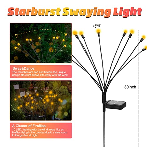 Ladiwanka Firefly Lights Solar Outdoor, 6 Packs Solar Powered Firefly Lights,10 Led, Waterproof Garden Lights Solar Powered, Firefly Garden Decorative Lights Yard Patio Pathway Outdoor Decoration
