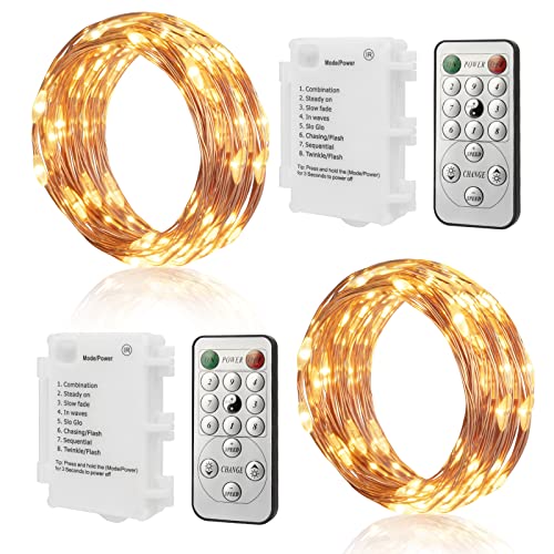 koopower 2X 50 LED Orange Battery Operated Fairy Lights with Remote Control 16ft Christmas Lights for Tree, Thanksgiving, Garden, Wedding, Bedroom Outdoor Decoration
