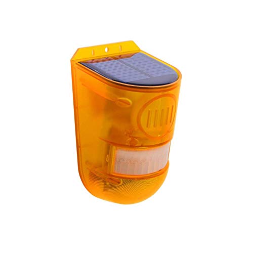 Aolyty Solar Motion Sound Alarm LED Strobe Warning Red Light Security Outdoor Keep Animal Away for Home Warehouse Farm (Yellow Lampshade)
