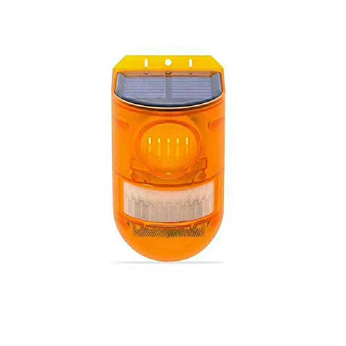 Aolyty Solar Motion Sound Alarm LED Strobe Warning Red Light Security Outdoor Keep Animal Away for Home Warehouse Farm (Yellow Lampshade)