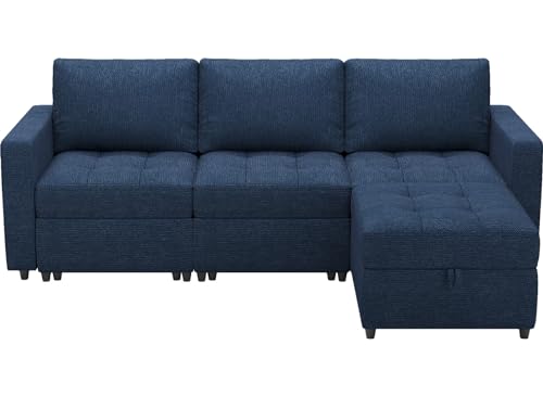 Belffin Modern Fabric Convertible Modular Sectional Sofa Couch with Reversible Chaise and Storage Seats 3 Seater Sofa Sectionals L Shaped Couch Set with Ottoman for Small Space Blue