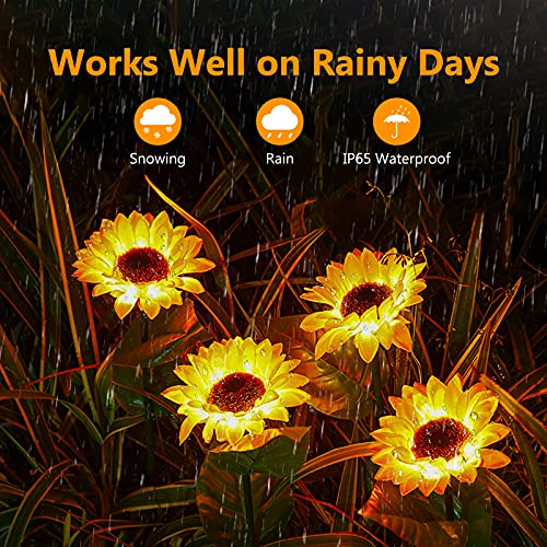 Greenke Sunflower Solar Lights Outdoor Garden Decorative, LED Solar Garden Flower Lights Waterproof for Yard Path Garden Patio Decoration - 2 Pack (Yellow)