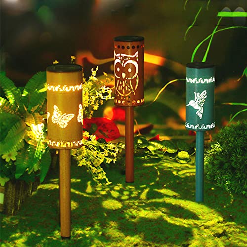 Outdoor solar garden stake lights decorative, outdoor garden lights decor Hummingbirds & Butterfly & owl solar stake lights, outside solar lawn yard gifts decorations/patio lawn and garden ornament