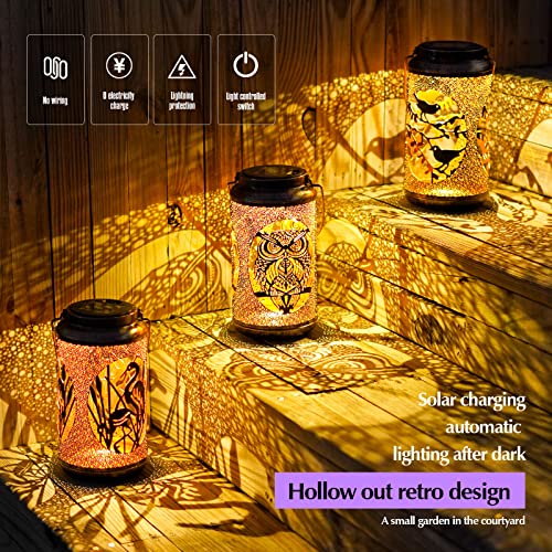Solar Metal Outdoor Lanterns Hanging Solar Owl Lights Waterproof Solar Powered Garden Decor LED Outside Yard Patio Decorations