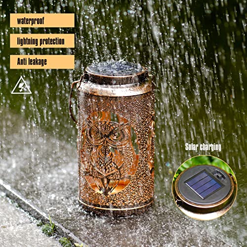 Solar Metal Outdoor Lanterns Hanging Solar Owl Lights Waterproof Solar Powered Garden Decor LED Outside Yard Patio Decorations