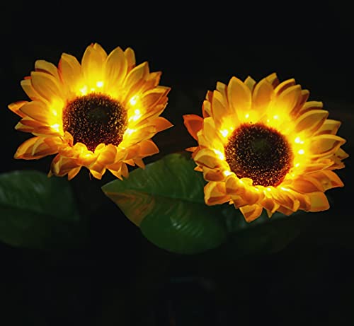 Solar Garden Lights, 2 Pack 20LED Outdoor Sunflower Lights Decorative Stake Light, 26'' Waterproof Flower Yard Lighting Lamp for Patio, Lawn, Porch, Backyard, Courtyard, Landscape, Terrace Decor