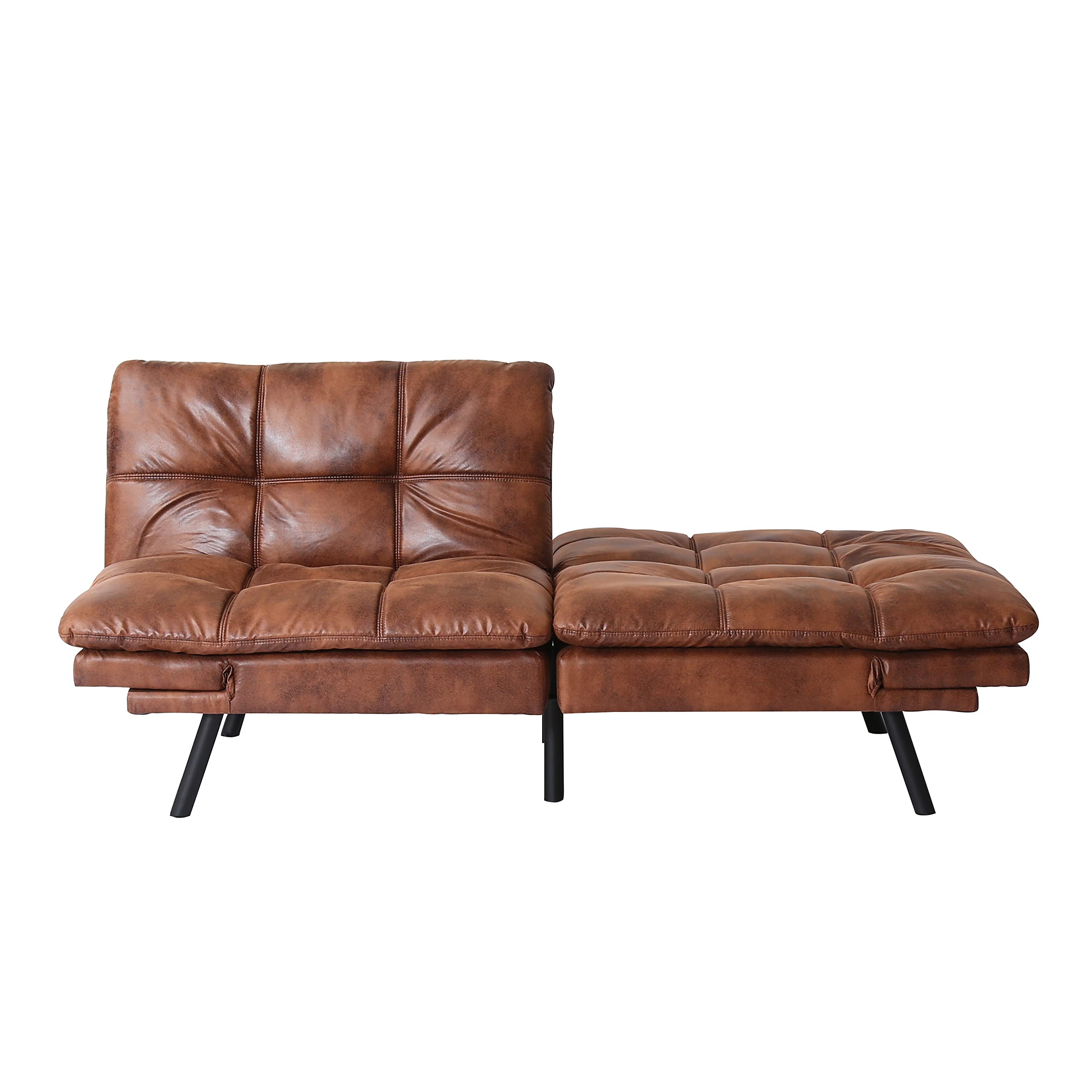 FIQHOME Modern PU Leather, Convertible Memory Foam Couch Bed,Futon Sets Daybed with Mattress Included,Folding Sleeper Sofa Love seat for Living Room&Bedroom Small Space,Brown